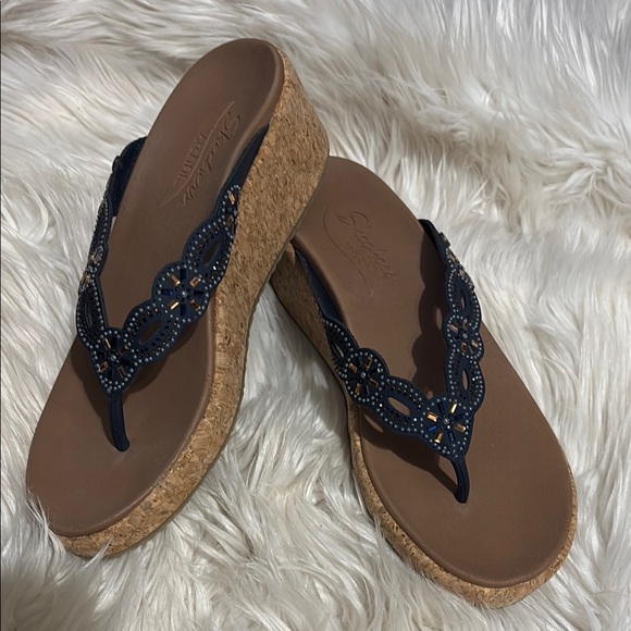 Skechers | Shoes | Skechers Blue Wedge Sandals | Poshmark